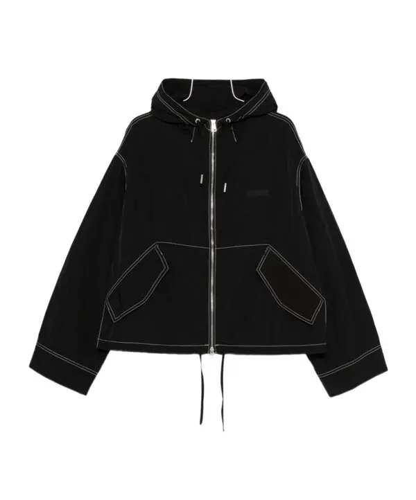 Ami Contrast-stitch Drawstring Hooded Jacket - Black