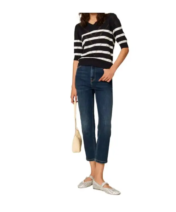TWINSET Striped V-neck Knitted Top With Cutouts