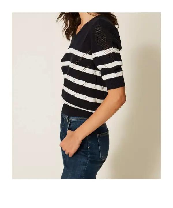 TWINSET Striped V-neck Knitted Top With Cutouts
