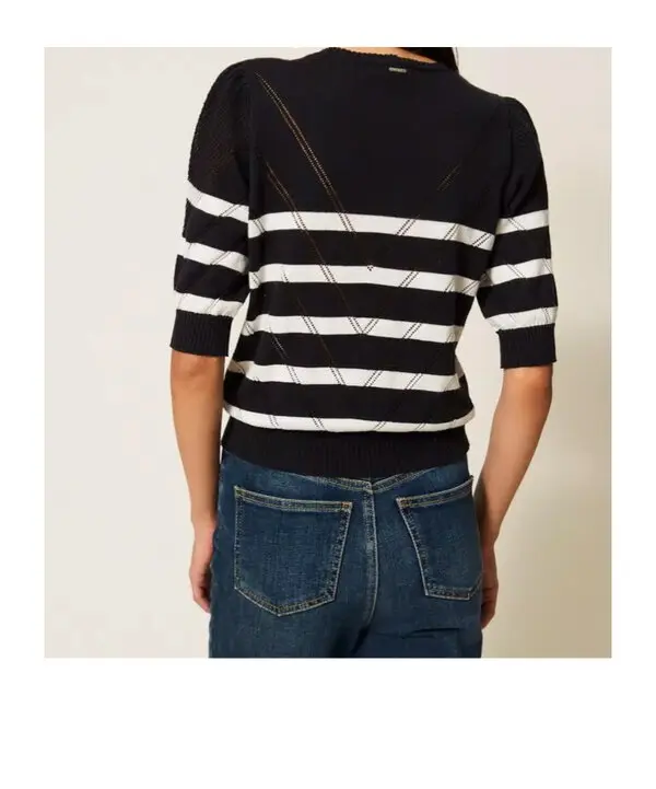 TWINSET Striped V-neck Knitted Top With Cutouts