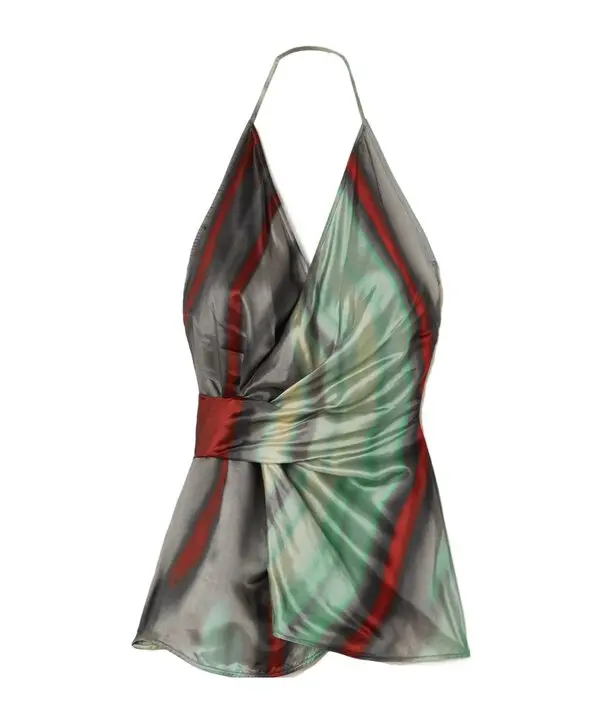 Rick Owens Laura Printed Satin Halter Neck Top