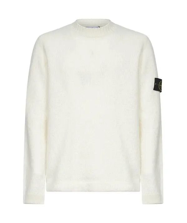 Stone Island Crewneck Jumper With Logo Patch - Ivory