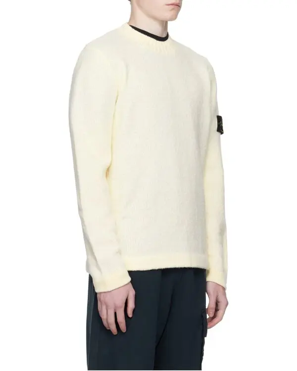 Stone Island Crewneck Jumper With Logo Patch - Ivory