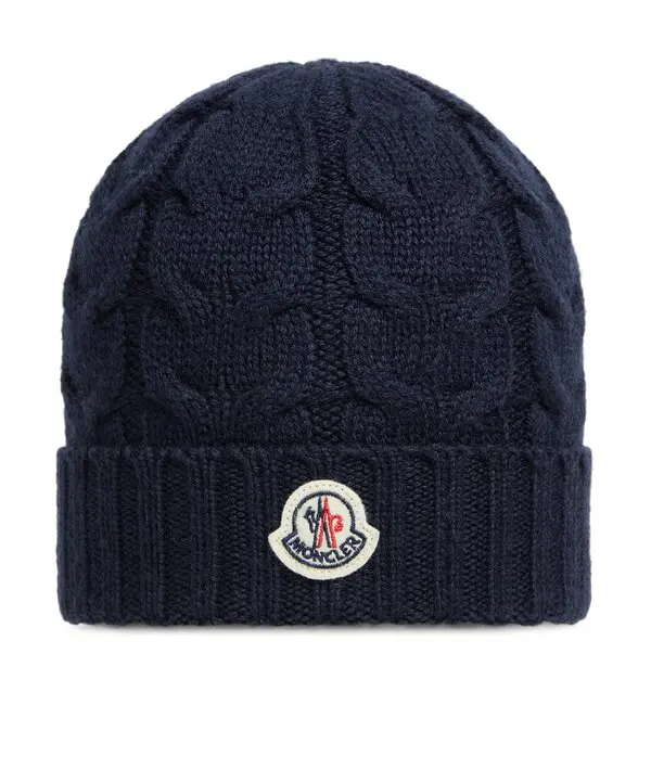 Moncler Logo Patch Beanie - Night Blue