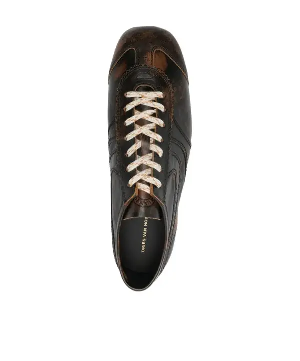 Dries Van Noten Distressed Lace-up Low-top Sneakers - Black