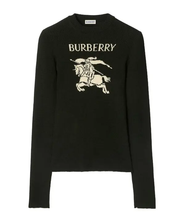 Burberry Shona Equestrian Intarsia Knitted Sweater - Black/green