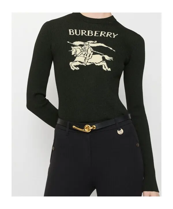 Burberry Shona Equestrian Intarsia Knitted Sweater - Black/green