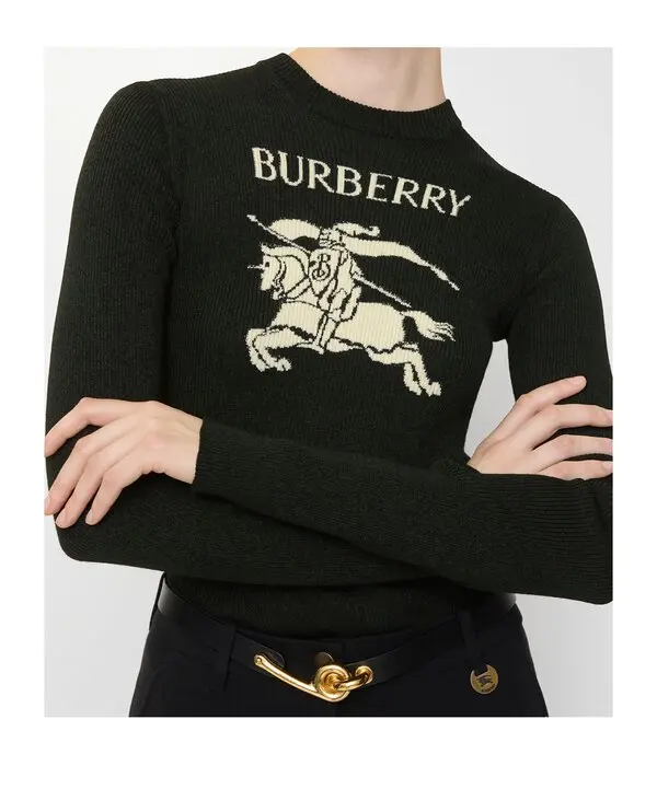 Burberry Shona Equestrian Intarsia Knitted Sweater - Black/green