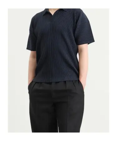 Issey Miyake Homme Plissé Pleated Polo Shirt - Black
