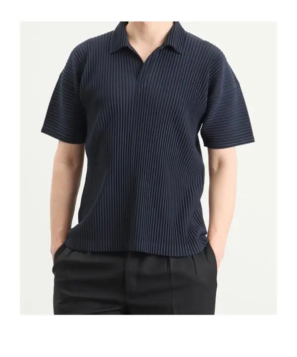 Issey Miyake Homme Plissé Pleated Polo Shirt - Black