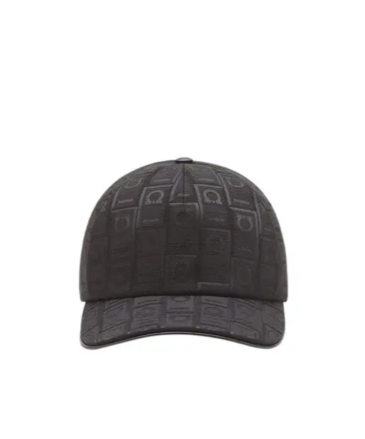 FERRAGAMO Gancini Letter Pattern Baseball Cap - Black
