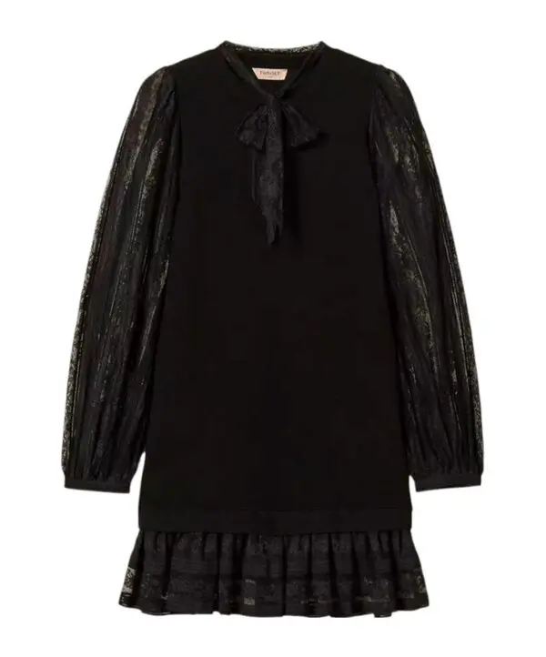 TWINSET Lace Sleeve Mini Dress - Black