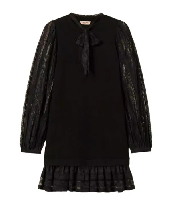 TWINSET Lace Sleeve Mini Dress - Black