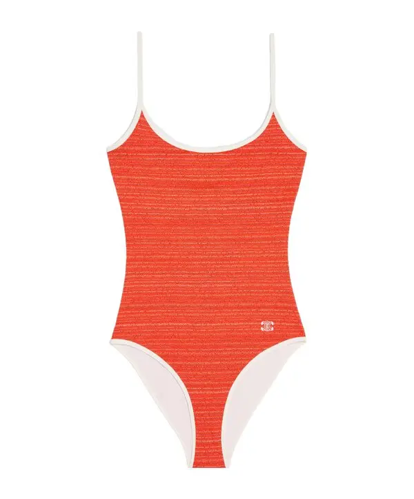Celine Striped Jersey Swimsuit - Red