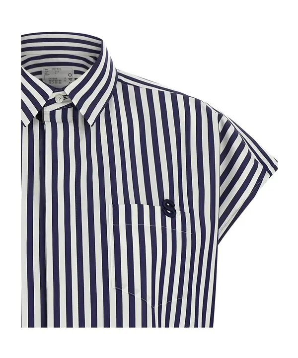 Sacai Striped Cropped Shirt With Embroidered Logo