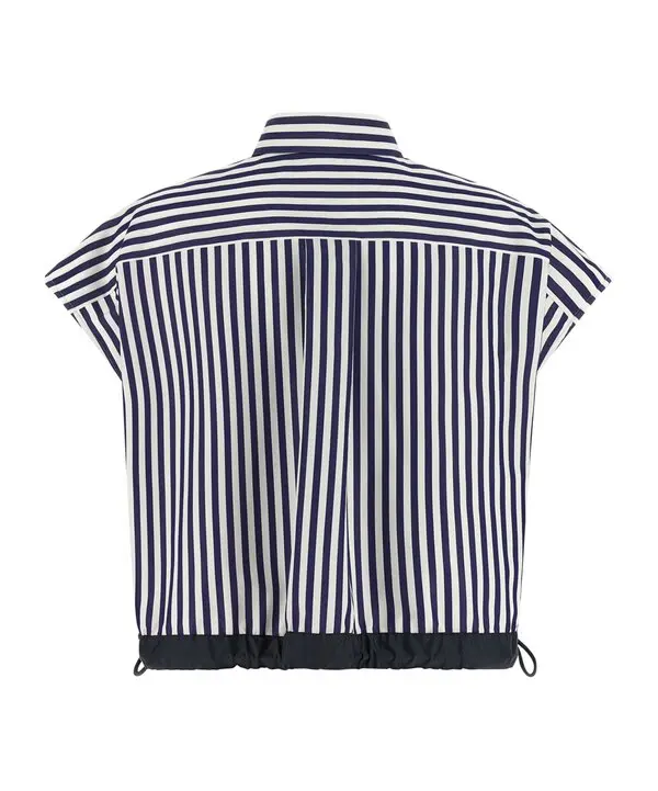 Sacai Striped Cropped Shirt With Embroidered Logo - Blue
