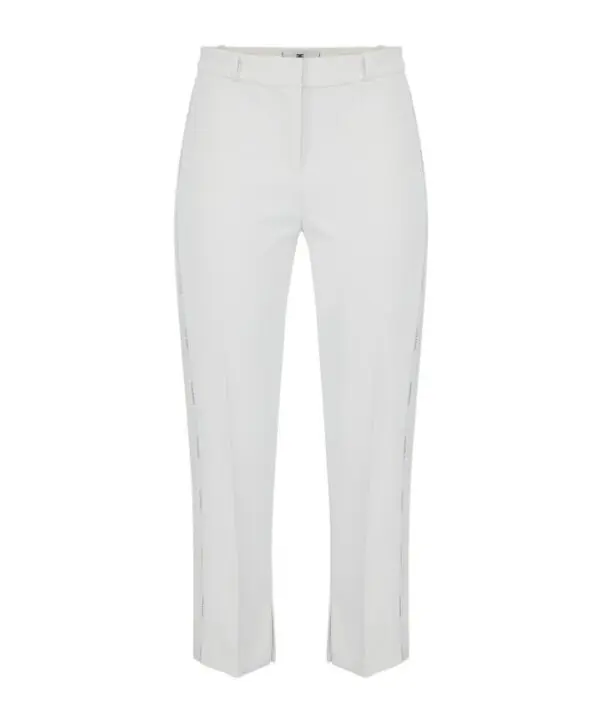 Elisabetta Franchi Slim Fit Crepe Trousers With Tuxedo Detail - Ivory