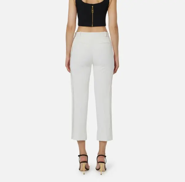 Elisabetta Franchi Slim Fit Crepe Trousers With Tuxedo Detail - Ivory