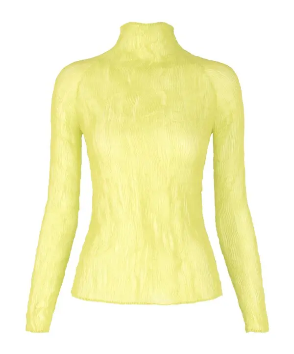 Issey Miyake Ruffled High Neck Long Sleeve Top - Light Green