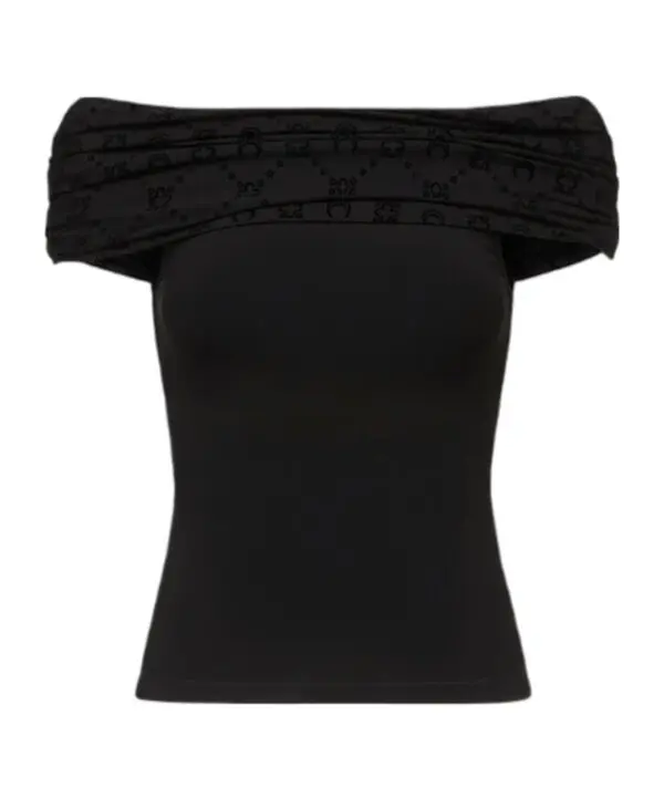 MARINE SERRE Off-shoulder Draped Bustier Top