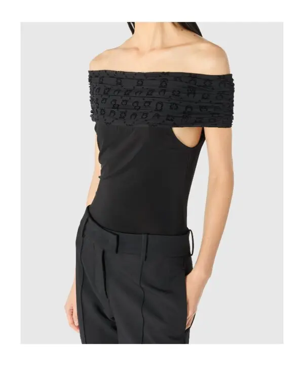 MARINE SERRE Off-shoulder Draped Bustier Top