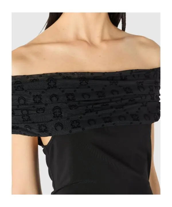 MARINE SERRE Off-shoulder Draped Bustier Top