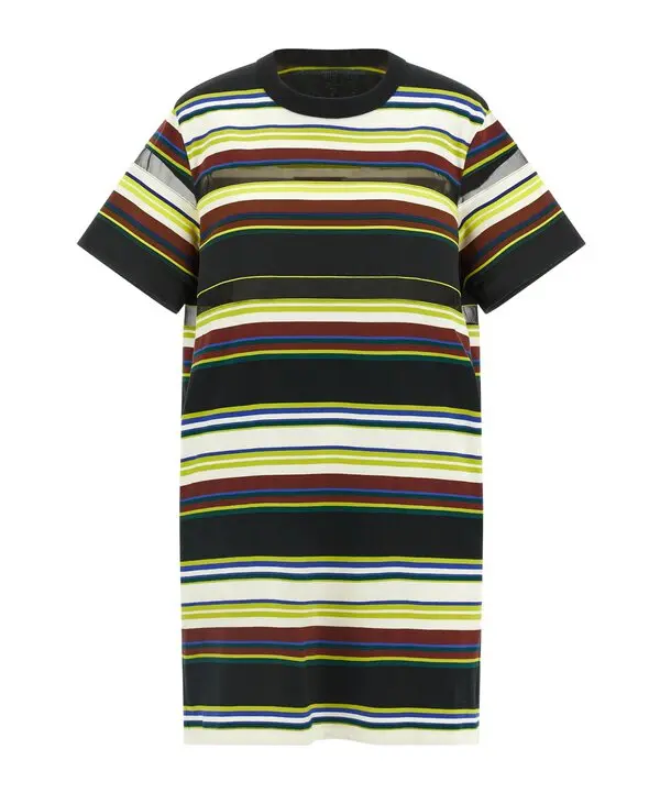 Sacai Striped Sheer Panel T-shirt Dress