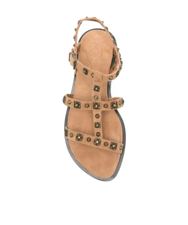 Ash Round-toe Studded Flat Sandals - Brown