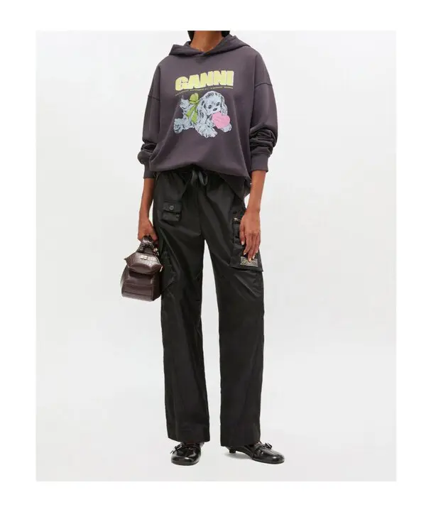 GANNI Oversized Puppy Print Hoodie - Dark Gray