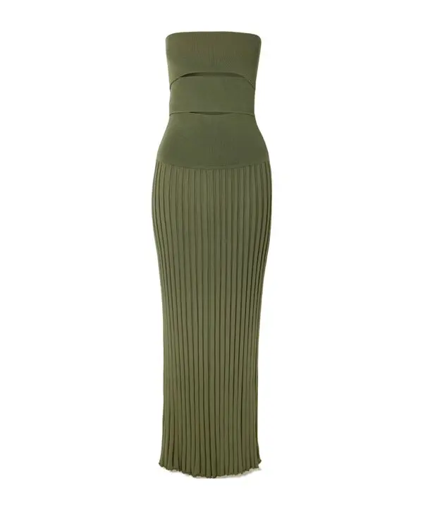 Christopher Esber Slash Strapless Ribbed Knit Maxi Dress - Green