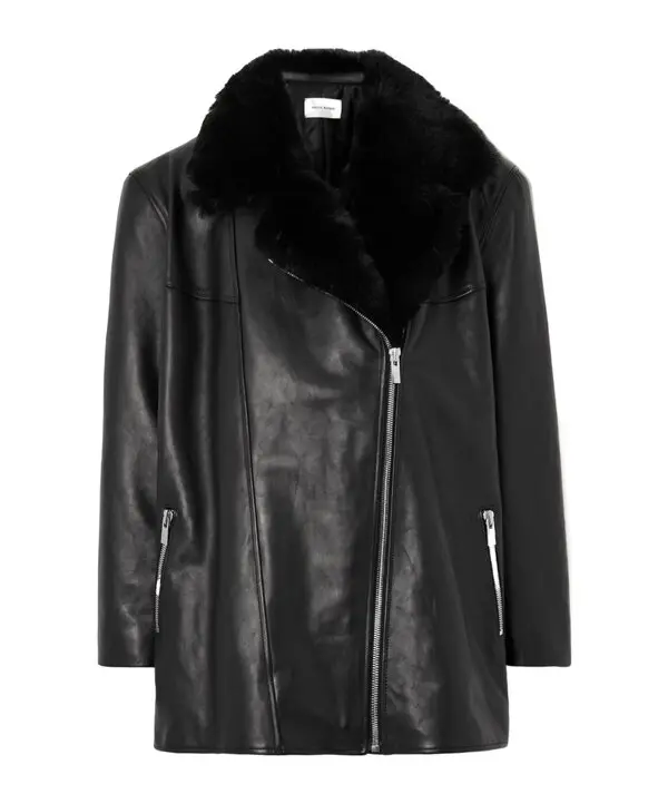 Magda Butrym Leather Coat With Fur Trim