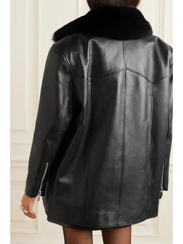 Magda Butrym Leather Coat With Fur Trim