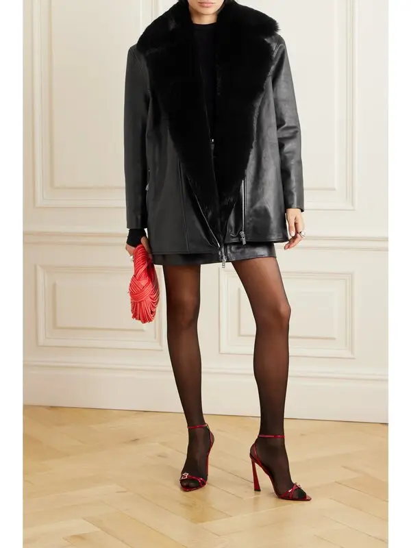 Magda Butrym Leather Coat With Fur Trim