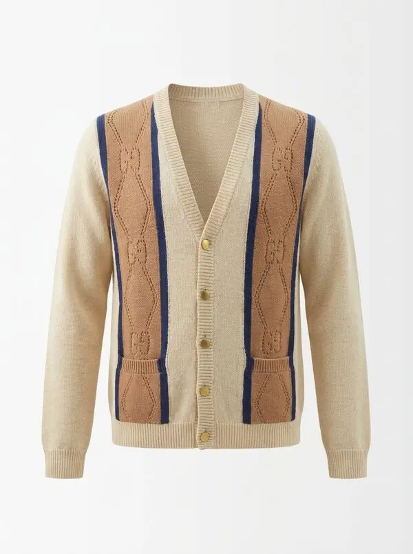 Gucci Striped V-neck Cardigan - Nude