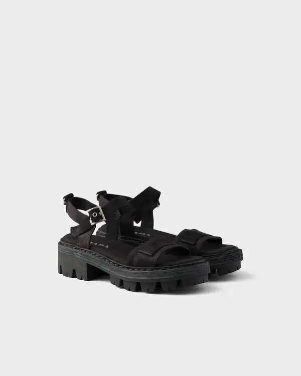 Prada Buckle Strap Platform Heeled Sandals - Black