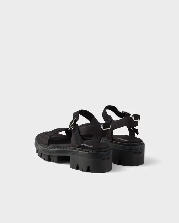 Prada Buckle Strap Platform Heeled Sandals - Black