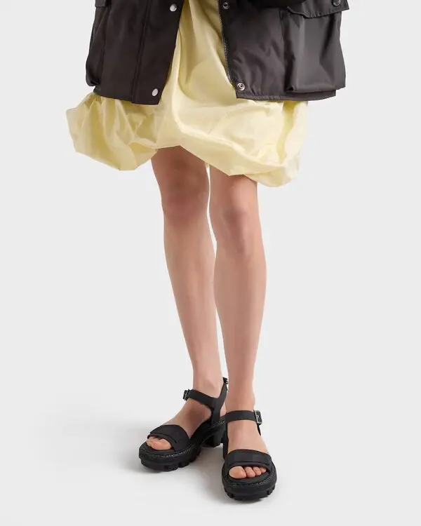 Prada Buckle Strap Platform Heeled Sandals - Black