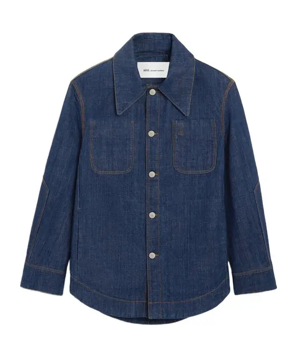 Ami Embossed Worker Overshirt - Blue