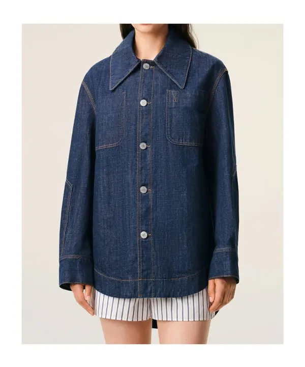 Ami Embossed Worker Overshirt - Blue