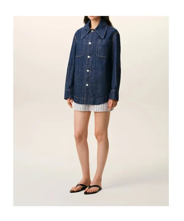 Ami Embossed Worker Overshirt - Blue