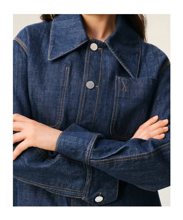 Ami Embossed Worker Overshirt - Blue