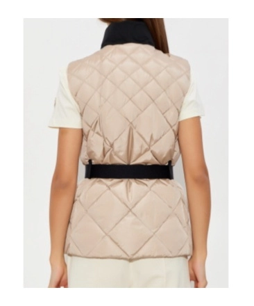 Moncler Quilted Zip-up Vest With High Collar And Belt - Off-white