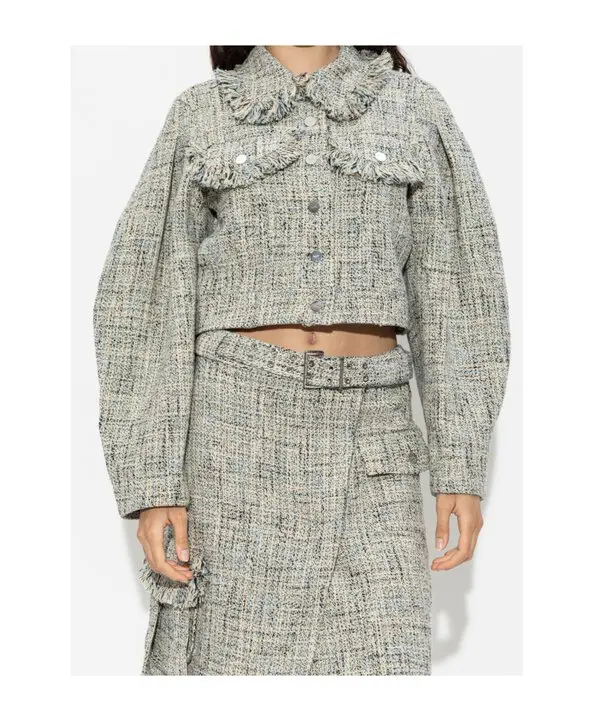 GANNI Raw Edge Tweed Blazer