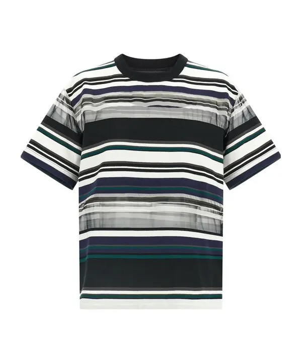 Sacai Striped Sheer Panel Crewneck T-shirt - No