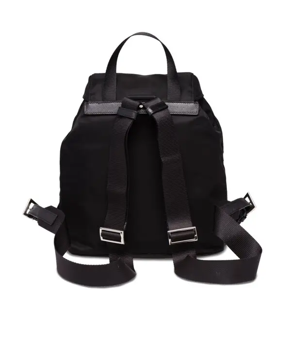 Prada Nylon Backpack With Triangle Logo Plaque - Black