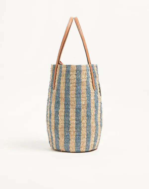 Valentino Garavani Vlogo Signature Striped Shopper Bag - Natural/blue