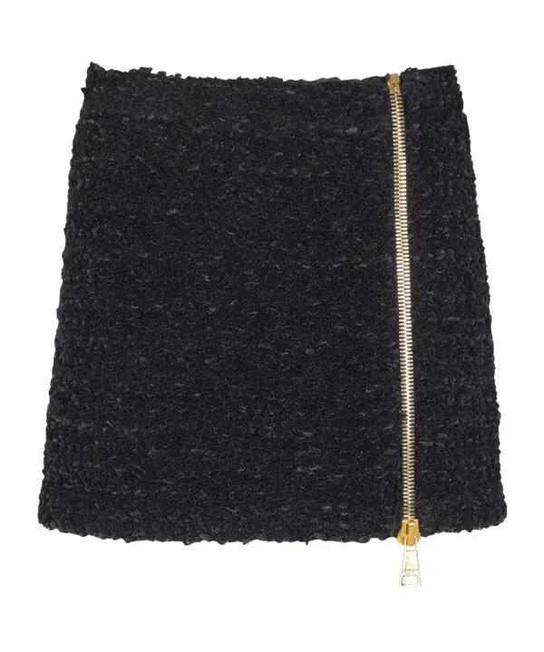 Balmain Short Zipped Tweed Skirt - Black