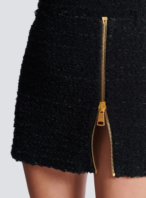 Balmain Short Zipped Tweed Skirt - Black