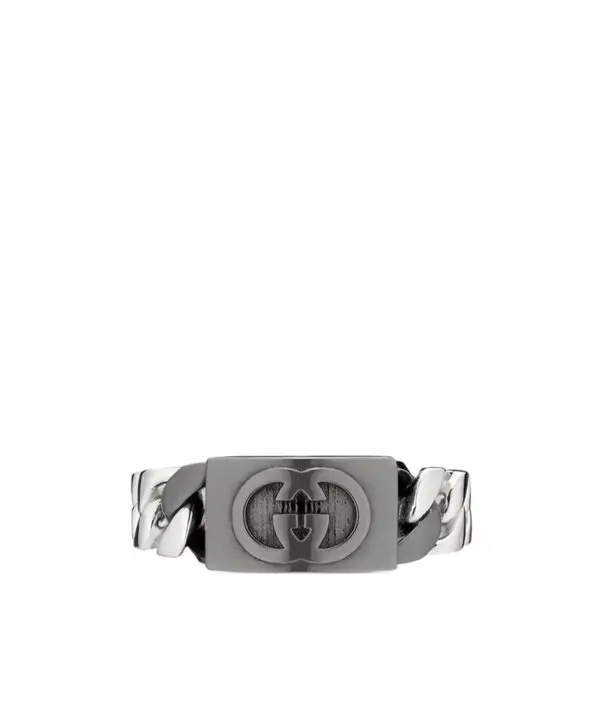 Gucci Interlocking G Band Ring In Sterling Silver - Gray