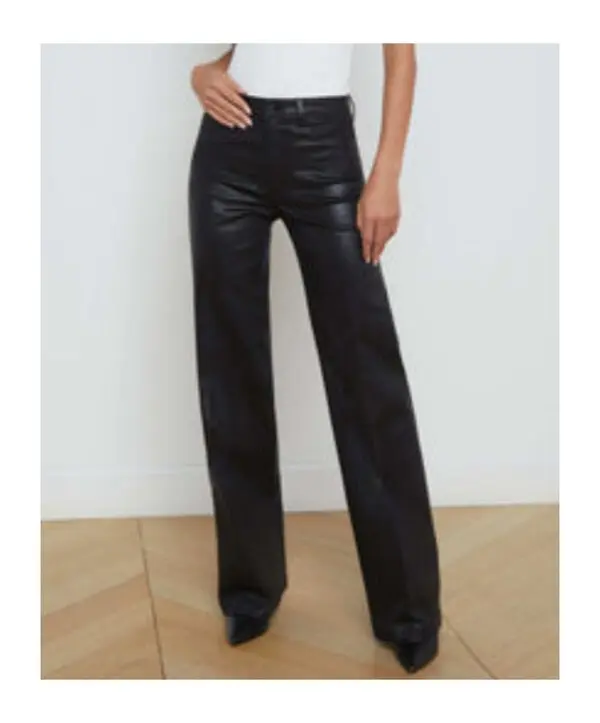 L'Agence Clayton Coated Wide-leg Jeans - Black